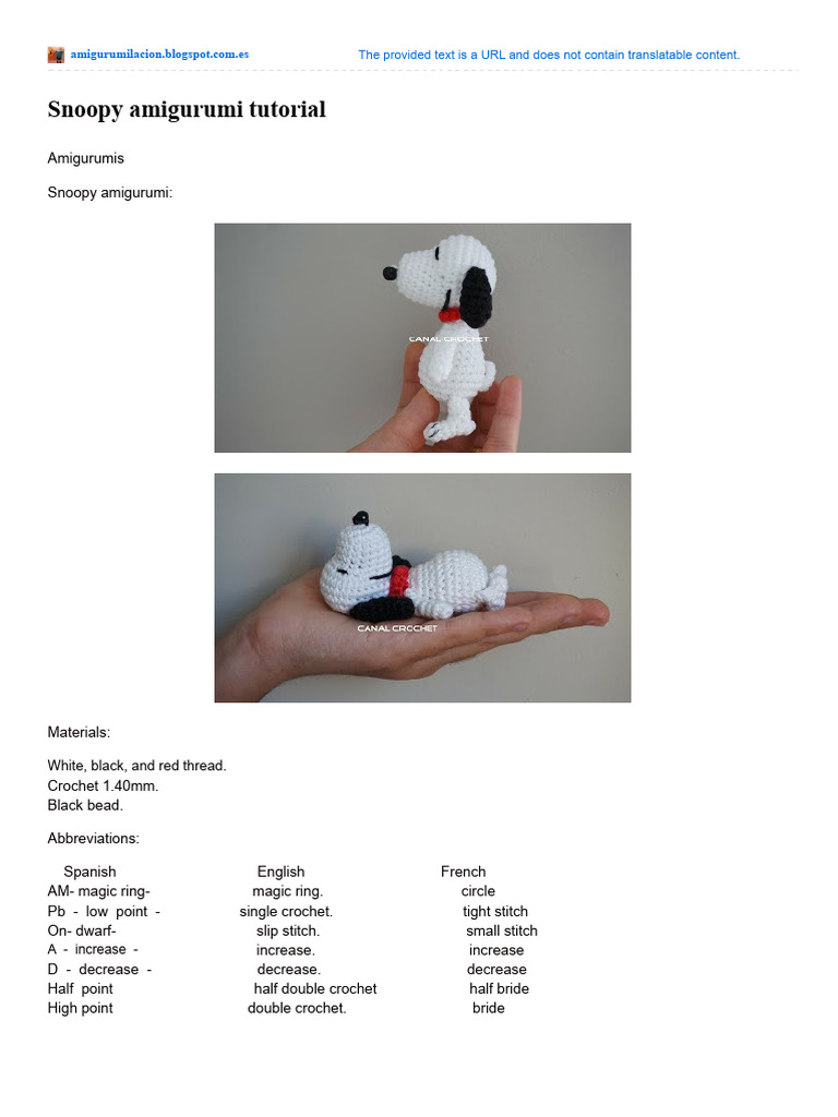 Snoopy Amigurumi Tutorial | PDF