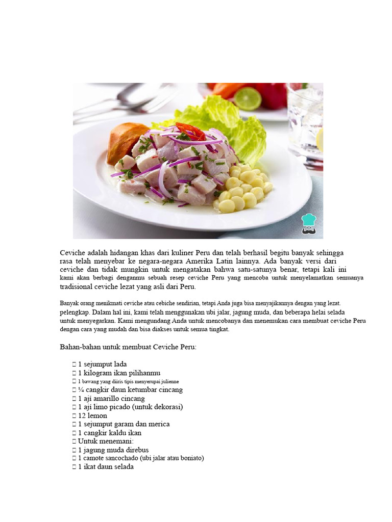 Resep Ceviche Peru Tradisional Lezat | PDF