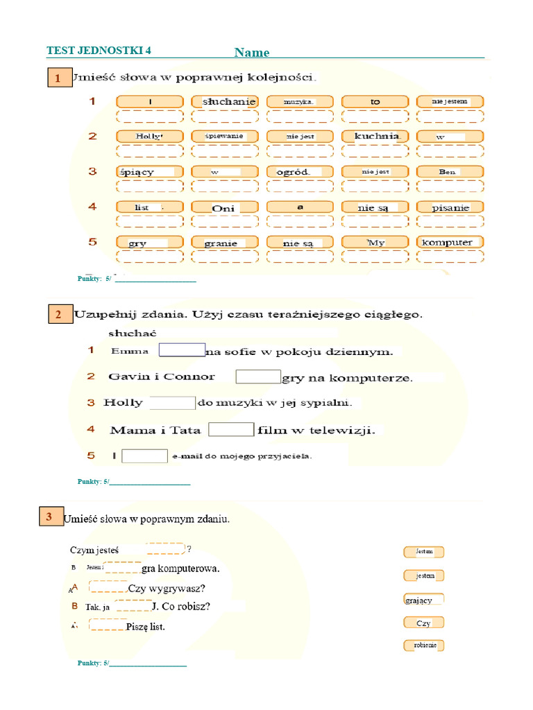 Strefa Angielska 2, TEST JEDNOSTKI 4 | PDF