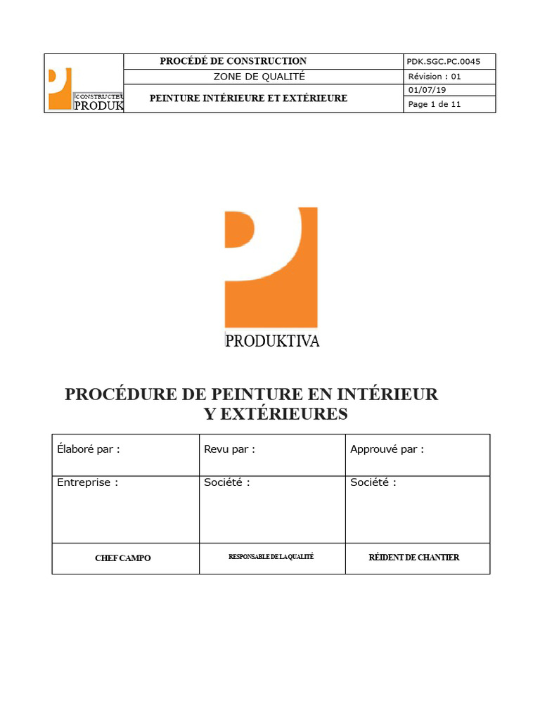 Procédure de Peinture Intérieure Et Extérieure Rev.2 | PDF | Peinture ...