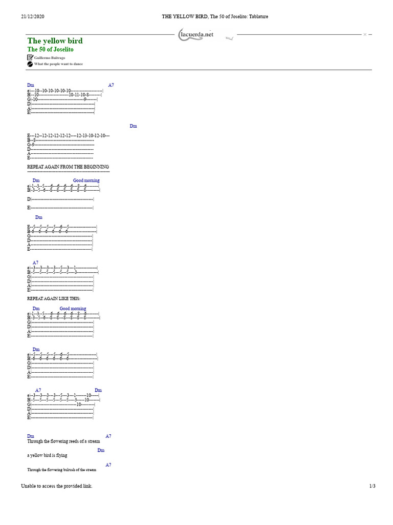THE YELLOW BIRD, The 50 of Joselito - Tablature | PDF | Ornithology | Birds