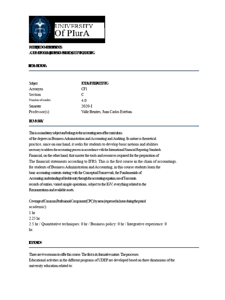 Financial Accounting Syllabus 2020-I Section C PDF | PDF ...