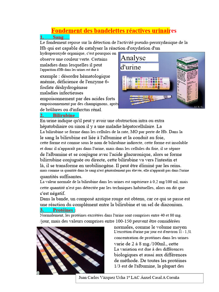 Analyse des bandelettes urinaires | PDF | Urine | Acide
