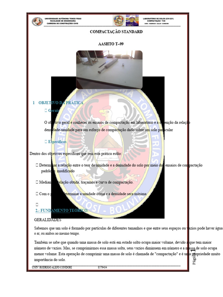 Compactação de Solos: Método T-99 AASHTO | PDF | Solo | Umidade
