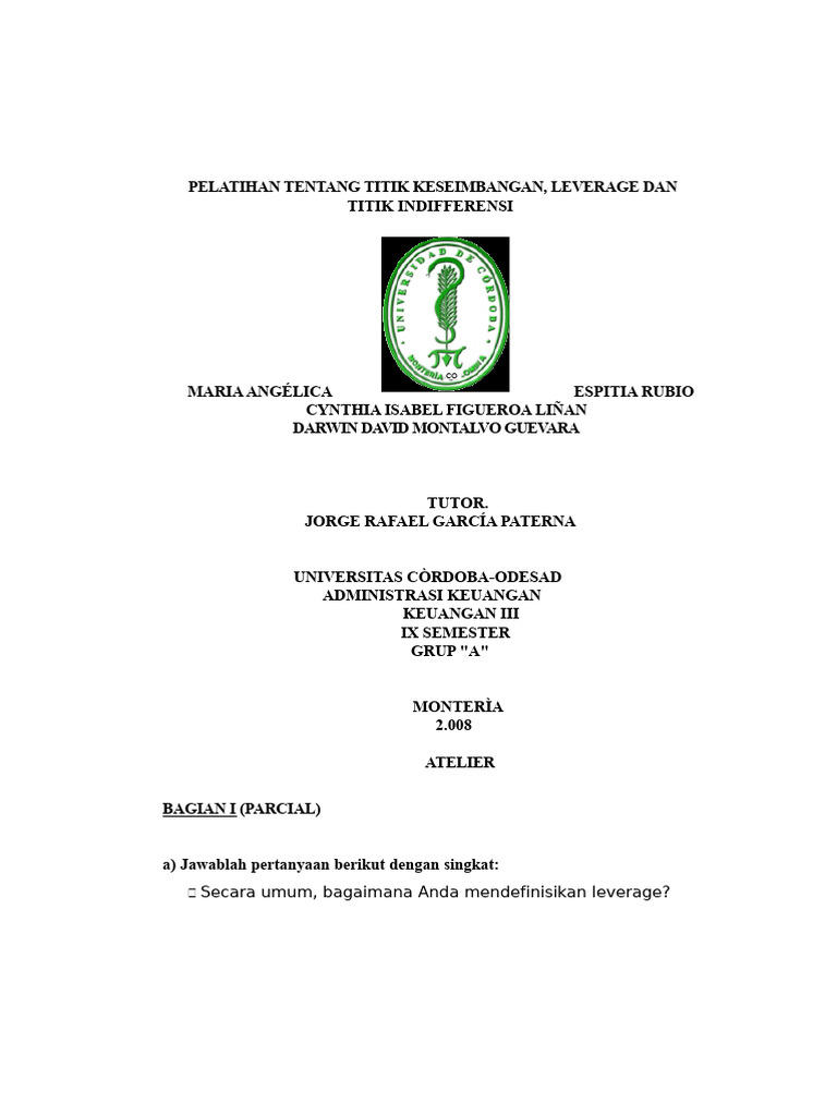 Workshop Tentang Titik Keseimbangan, Leverage, Dan Titik Indiferensi | PDF