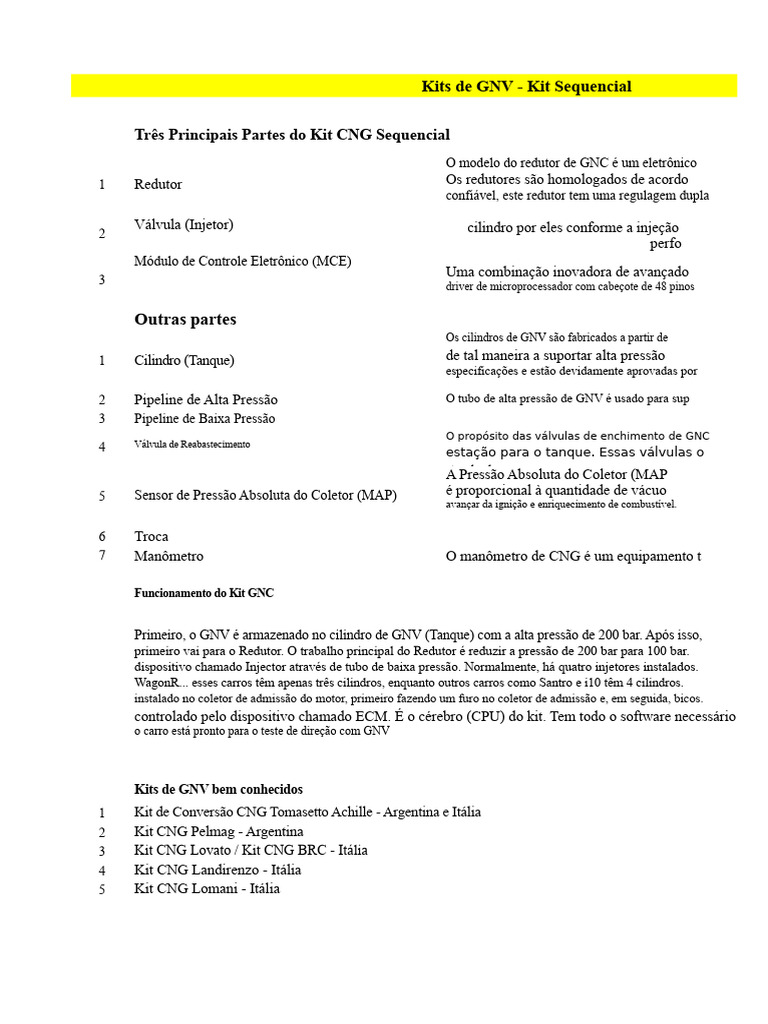Componentes Do Kit de GNV | PDF | Motores | Pressão