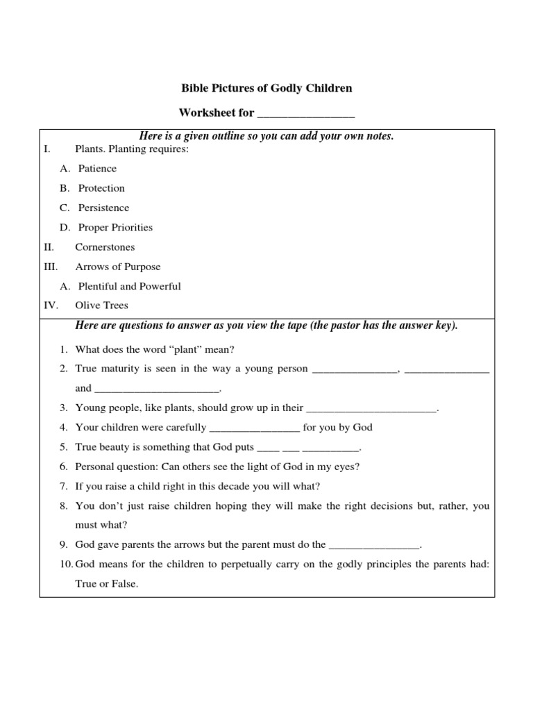 Godly Children Bible Worksheet | PDF