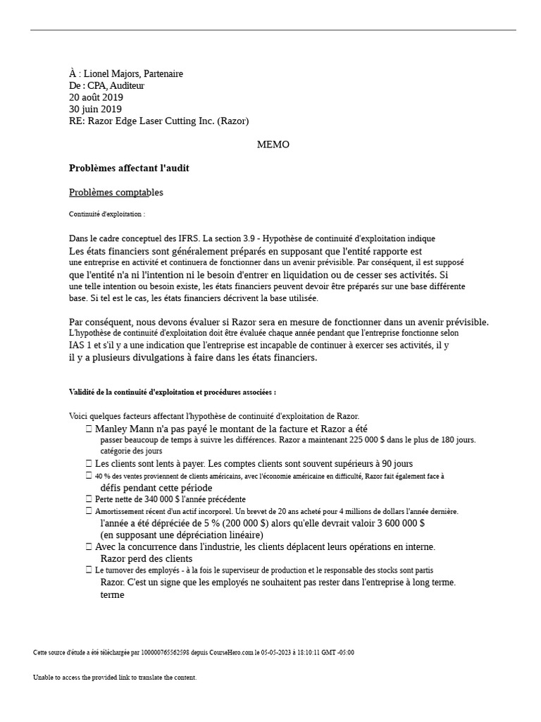 Audit de continuité d'exploitation de Razor | PDF | Normes ...
