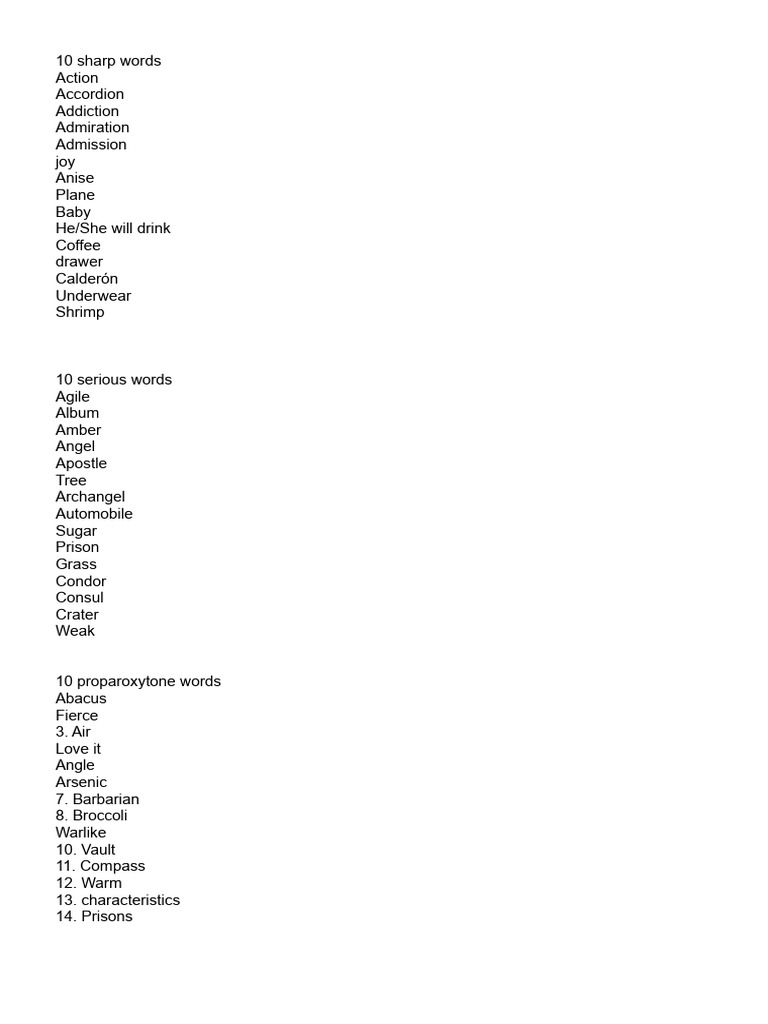 10 Sharp Words | PDF | Stress (Linguistics) | Linguistics