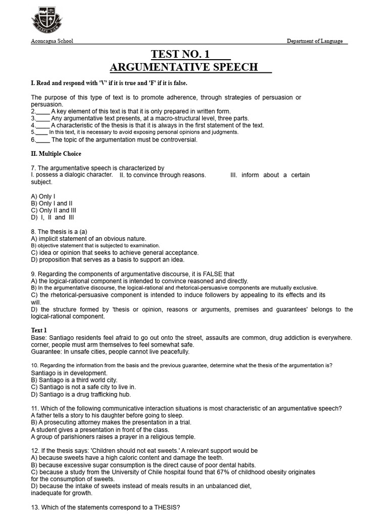 Test-1 Argumentative Speech Nb5lyc3-4 2 | PDF | Argument | Persuasion