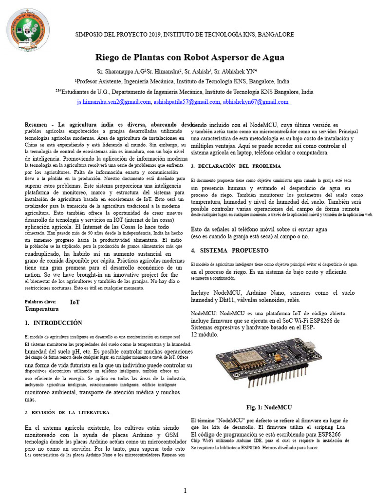 Riego de Plantas Mediante Robot Aspersor de Agua | PDF | Internet de ...