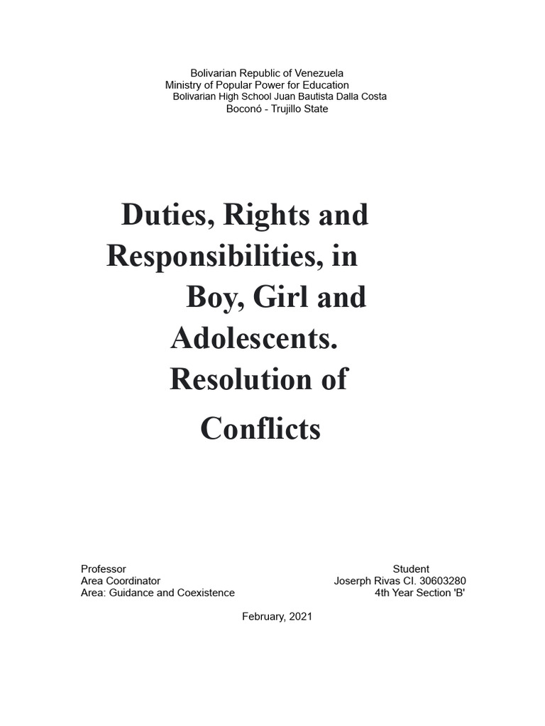 Rights, Duties and Responsibilities | PDF | Mediation | Minor (Law)