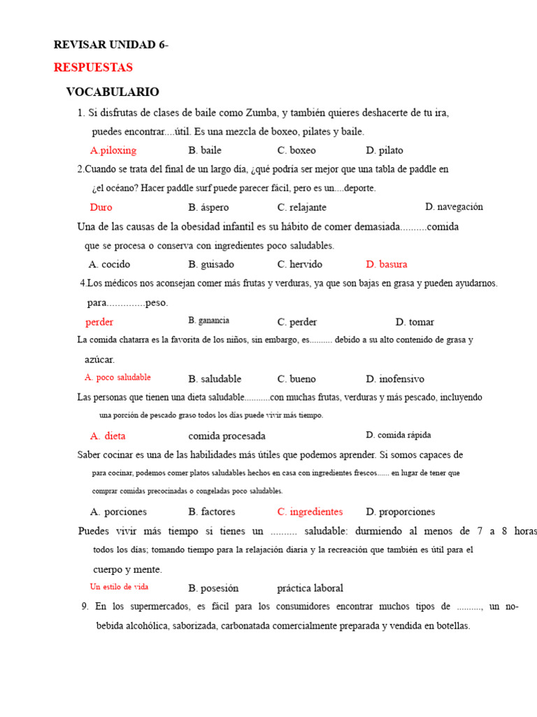 Ejercicios de Vocabulario y Gramática | PDF | Té | Cafeína