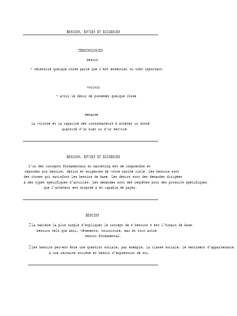 Comprendre besoins, désirs et demandes | PDF | Consommateurs ...
