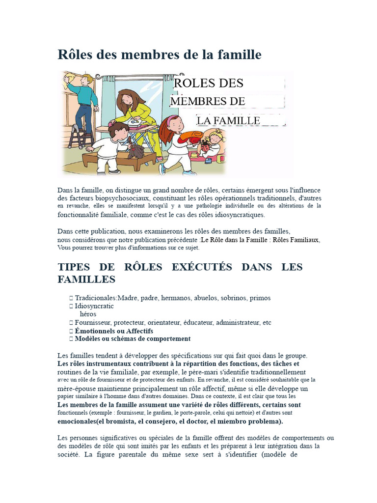Rôles des membres de la famille | PDF | Apprentissage | Psychologie