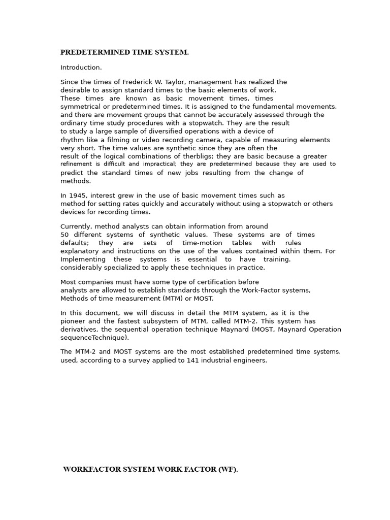 Pre-Determined Time System and Work Factor | PDF | Finger