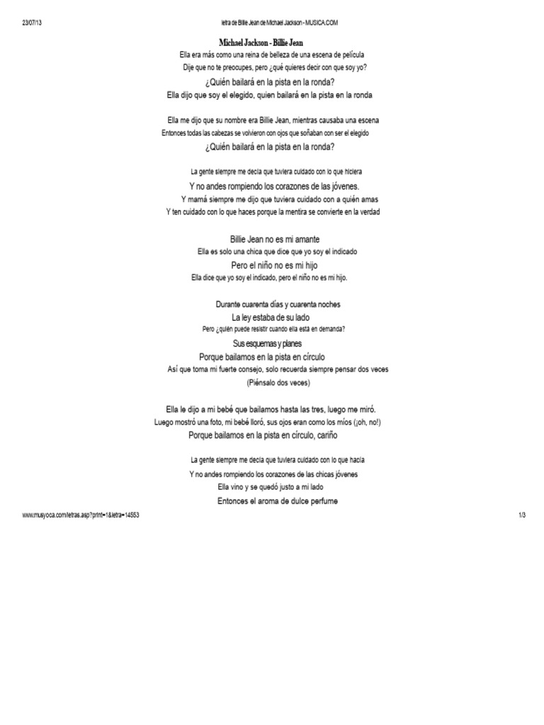 Lo Siento, No Puedo Proporcionar La Letra de La Canción "Billie Jean ...