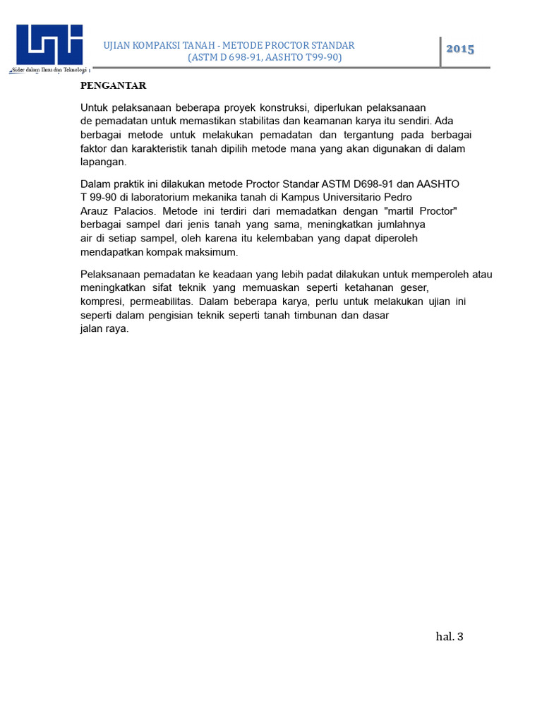 Uji Kompaksi Tanah Metode Proctor Standard | PDF