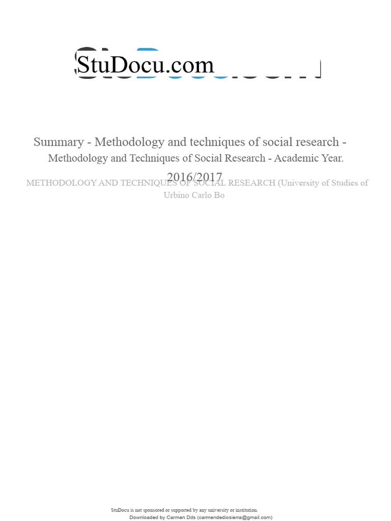 Summary of Methodology and Techniques of Social Research Methodology ...