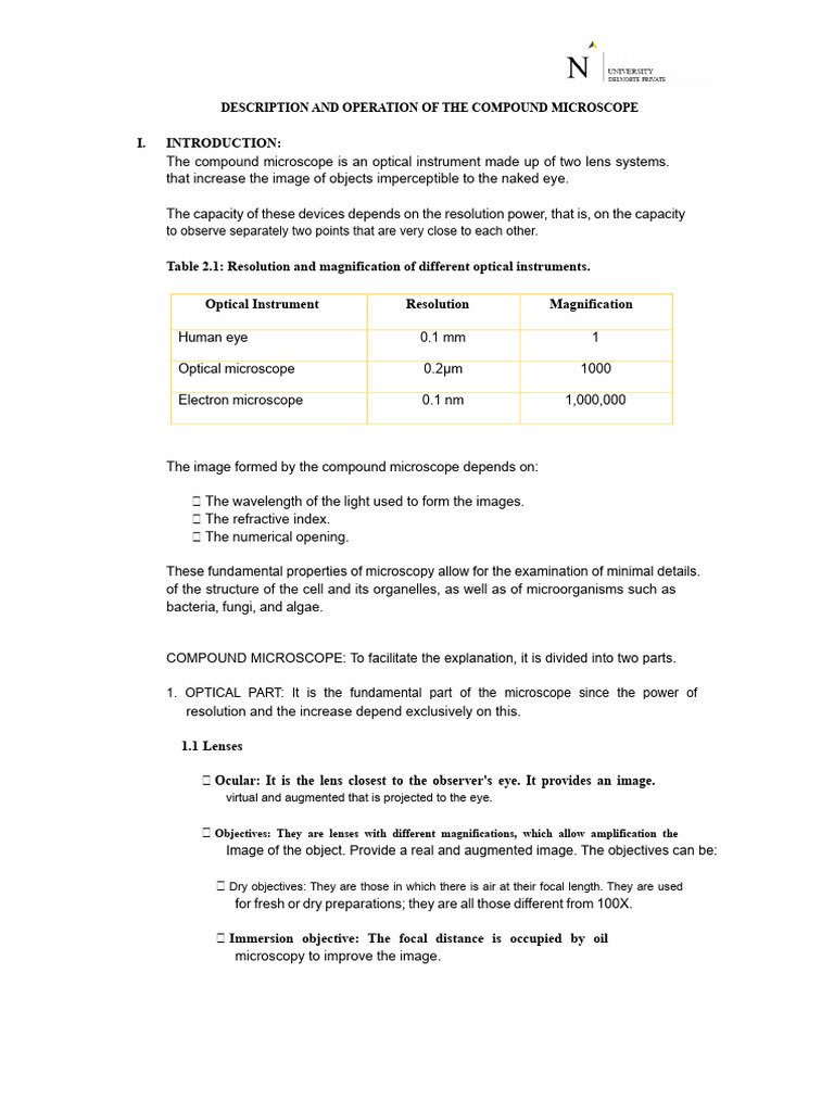 Description and Handling of The Compound Microscope | PDF | Angular ...