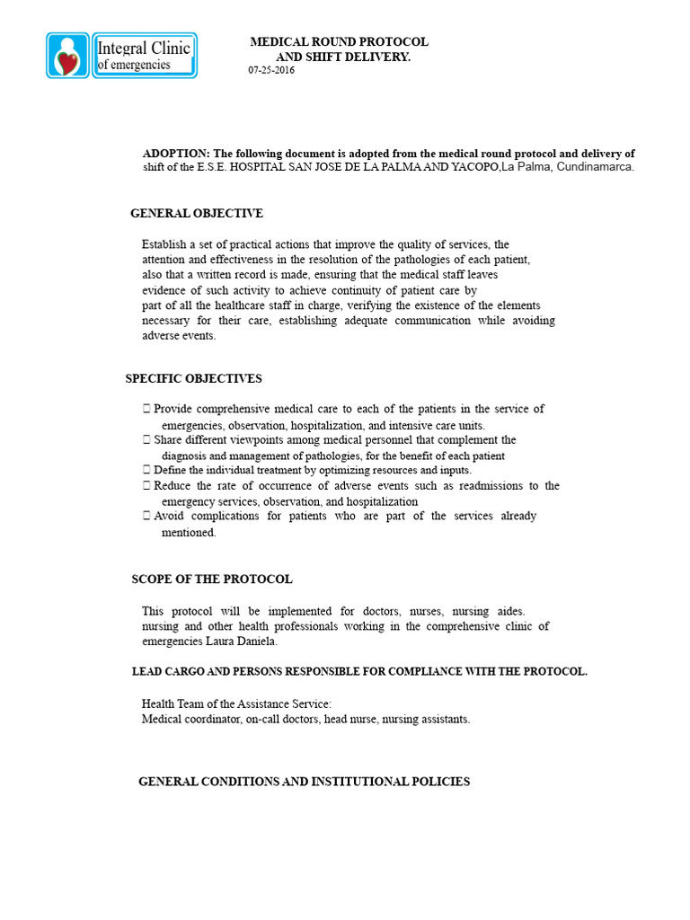 Medical Round and Shift Handover Protocol | PDF | Monitoring (Medicine ...