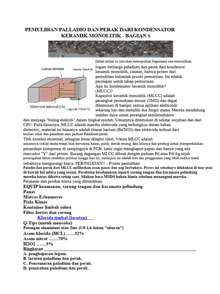 Pemulihan Palladium dan Perak MLCC | PDF