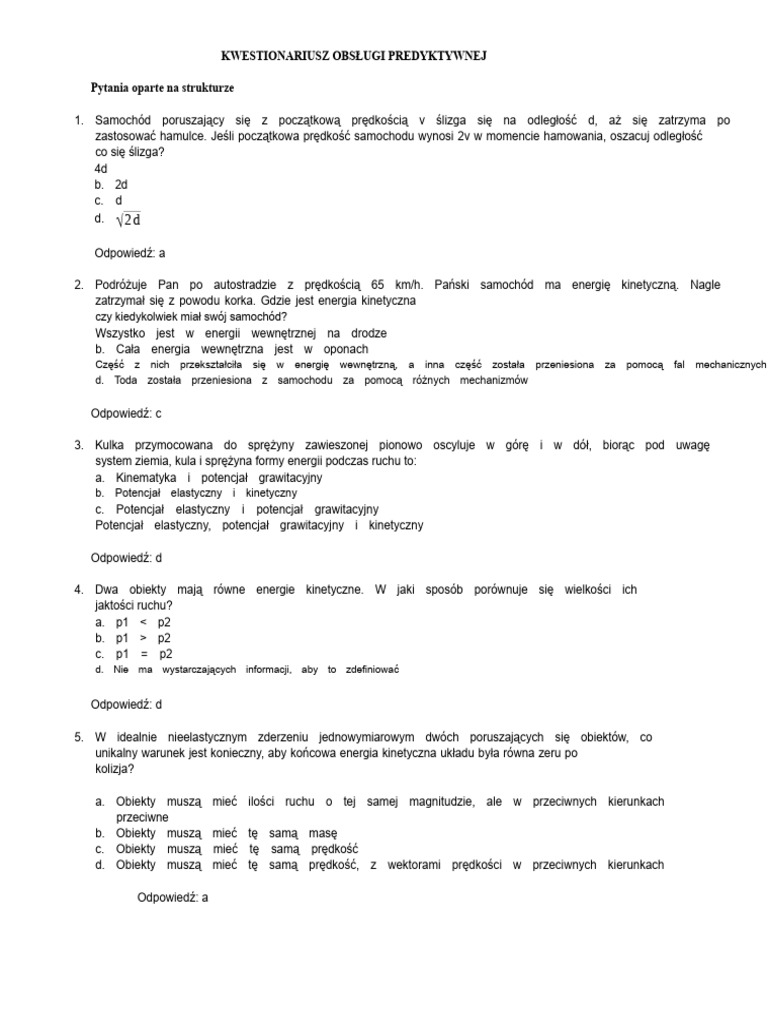 Kwestionariusz Fizyki I | PDF