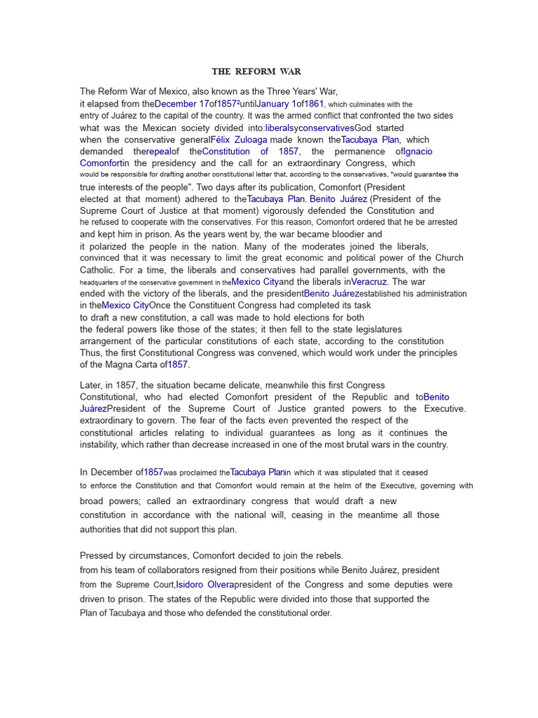 Overview of Mexico's Reform War | PDF