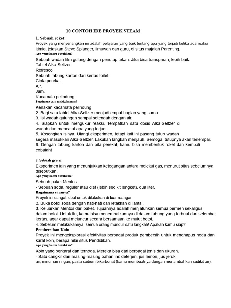 10 Contoh Ide Proyek Steam | PDF