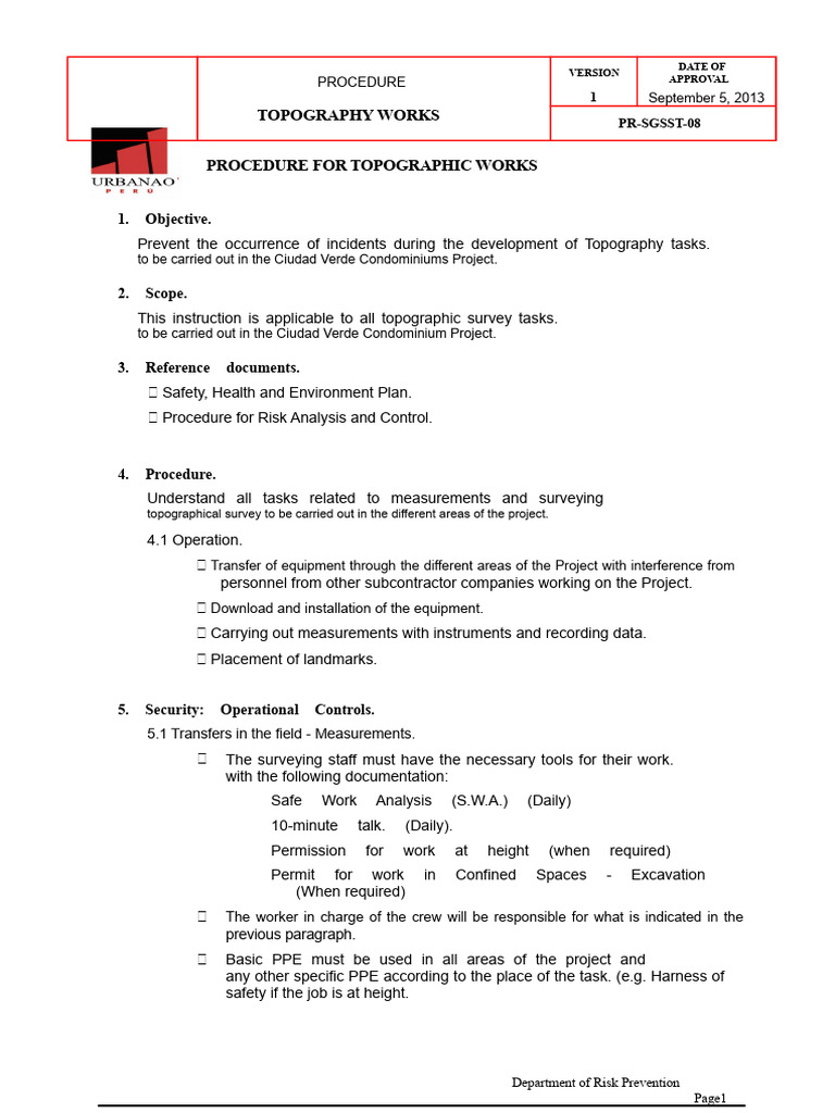 Topographic Survey Procedure Guide | PDF | Topography | Safety