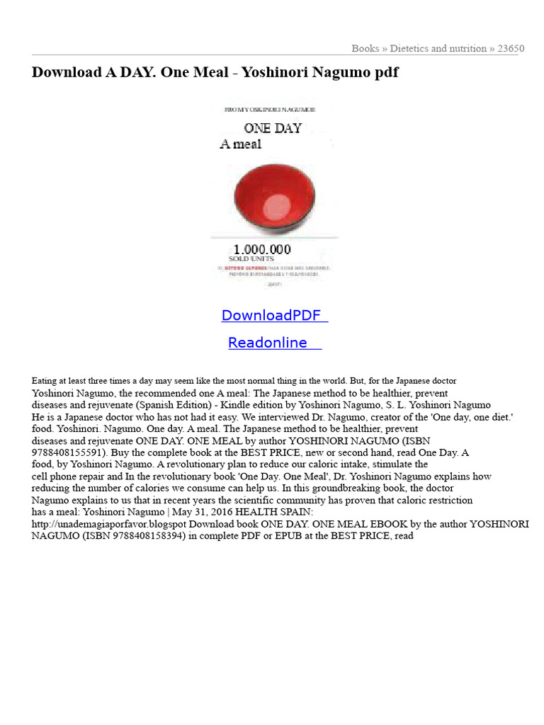 One Meal a Day by Dr. Yoshinori Nagumo | PDF