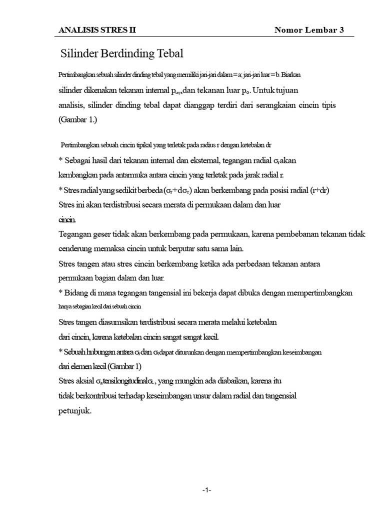 Silinder Dinding Tebal (Tegangan Datar) | PDF