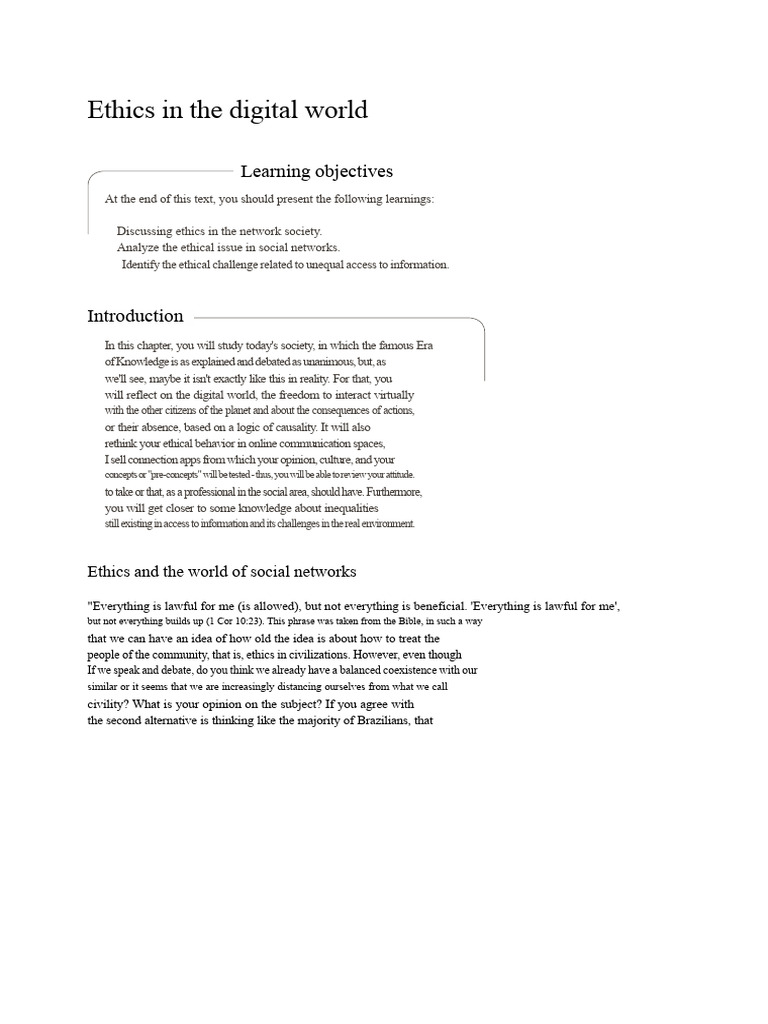 1 - Ethics in The Digital World | PDF | Privacy | Social Inequality