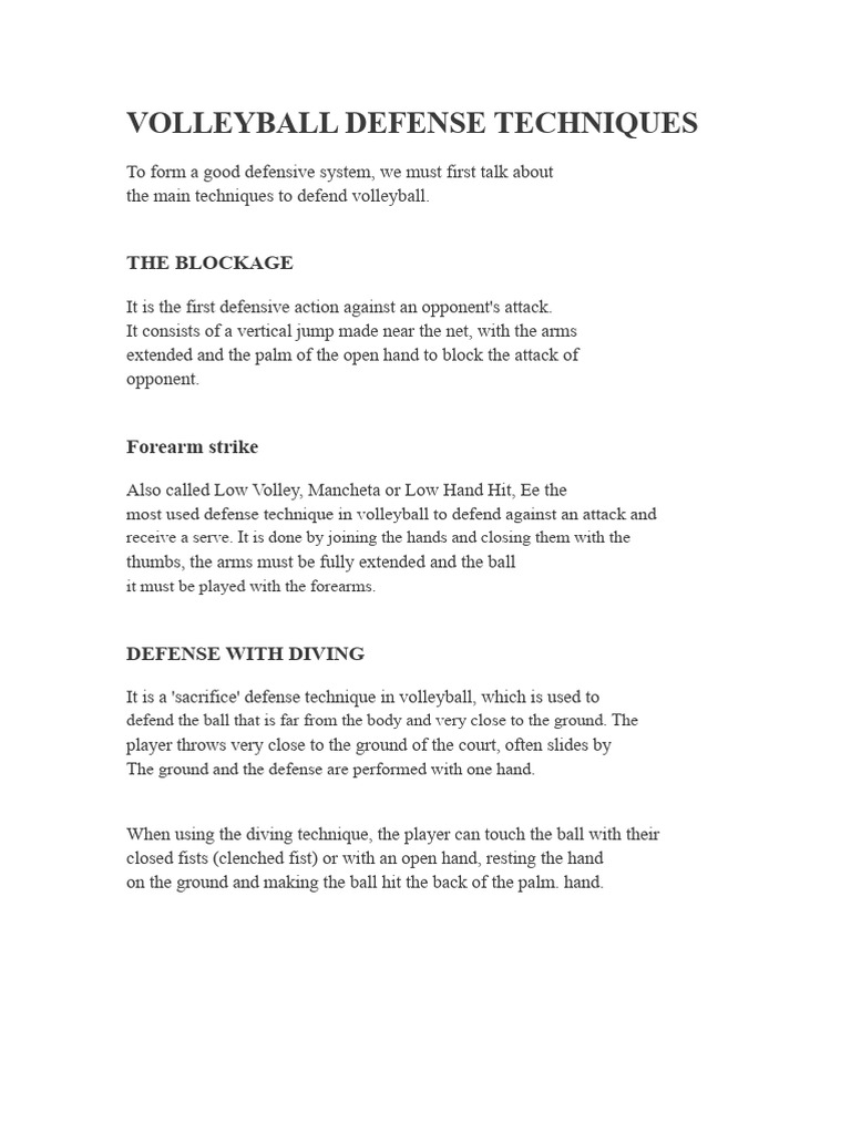 Volleyball Defense Techniques Explained | PDF | Volleyball | Games Of ...
