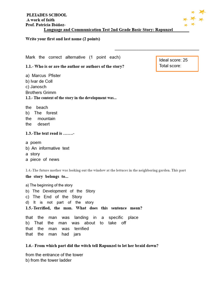 Test of The Story Rapunzel | PDF | Rapunzel