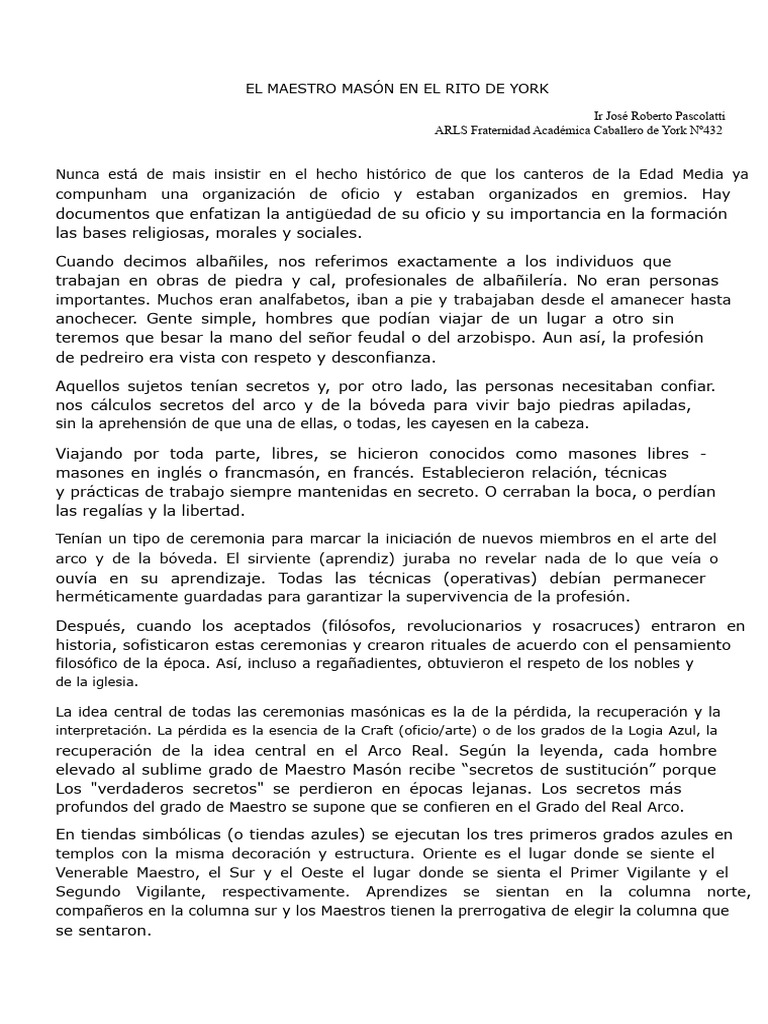 Ritual del Maestro Masón en el Rito de York | PDF | Masonería | Títulos