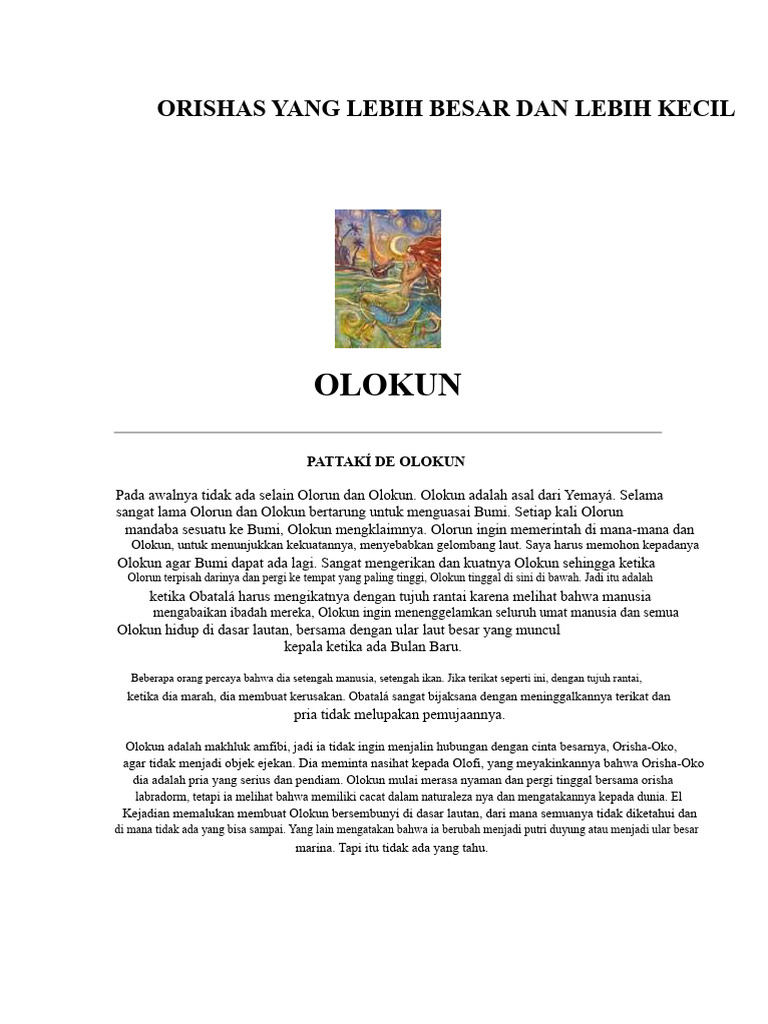 Olokun dan Orisha-Oko: Mitologi Yoruba | PDF