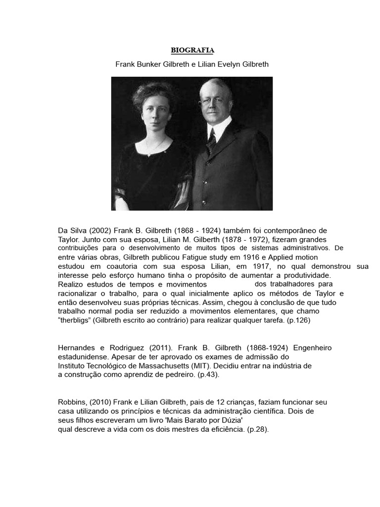 Teoria de Frank e Lillian Gilbreth | PDF