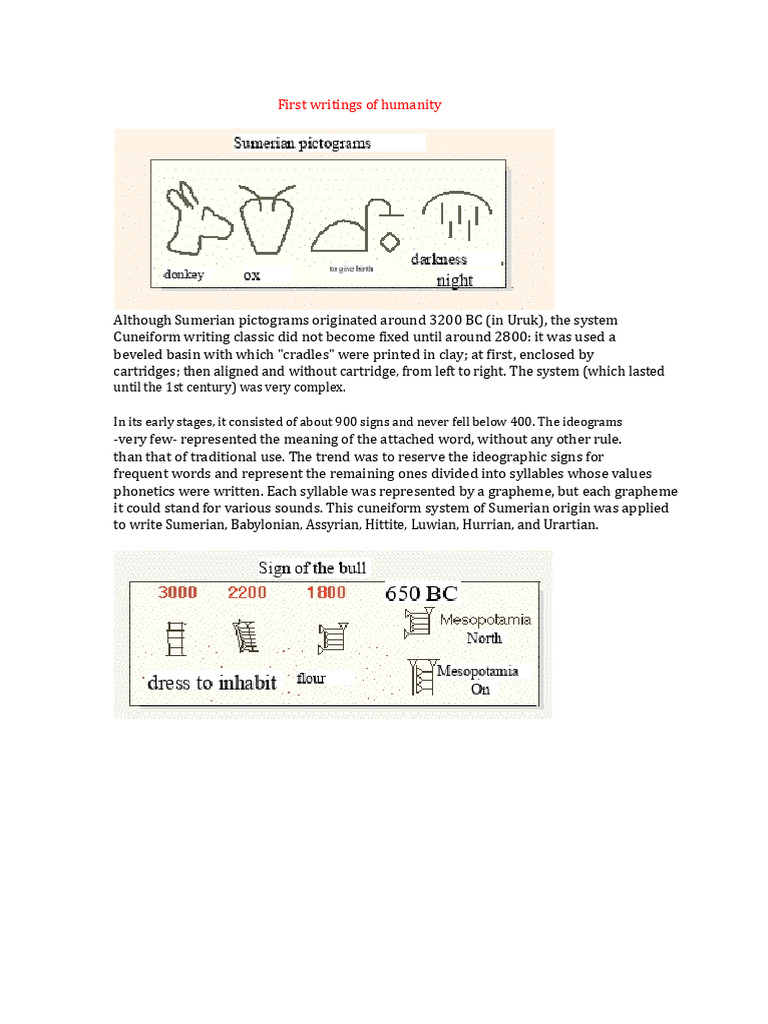 First Writings of Humanity | PDF | Cuneiform | Writing