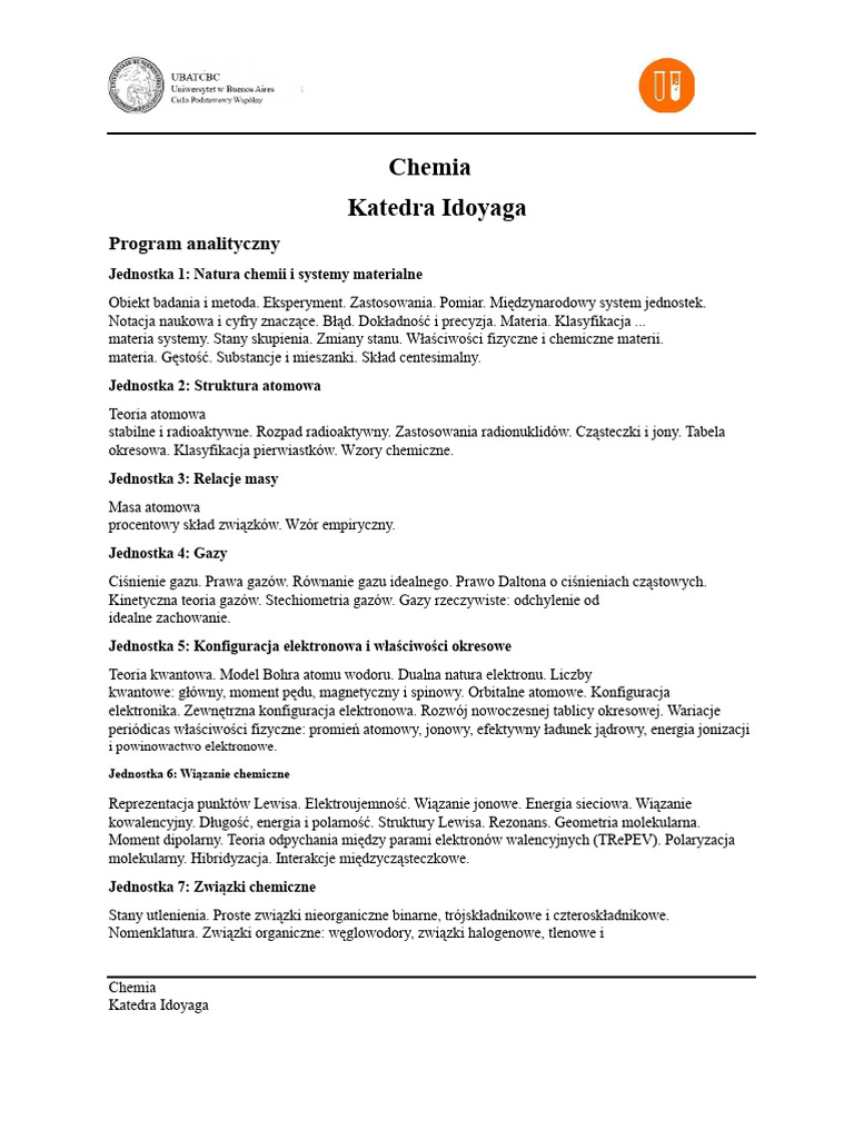 Program Chemii Idoyaga | PDF