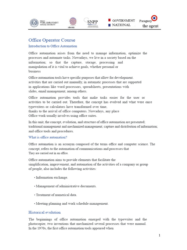 Office Automation Course Overview | PDF | Automation | Spreadsheet