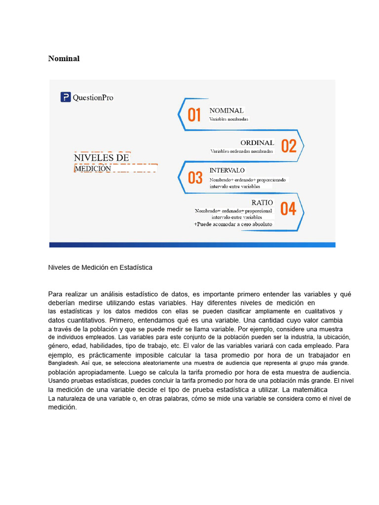 Escalas Nominal, Ordinal, Intervalo y Razón Con Ejemplos | PDF | Nivel ...