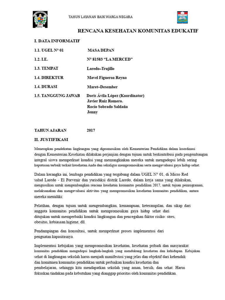 Contoh Rencana Kesihatan Dari Sebuah Institusi Pembelajaran | PDF
