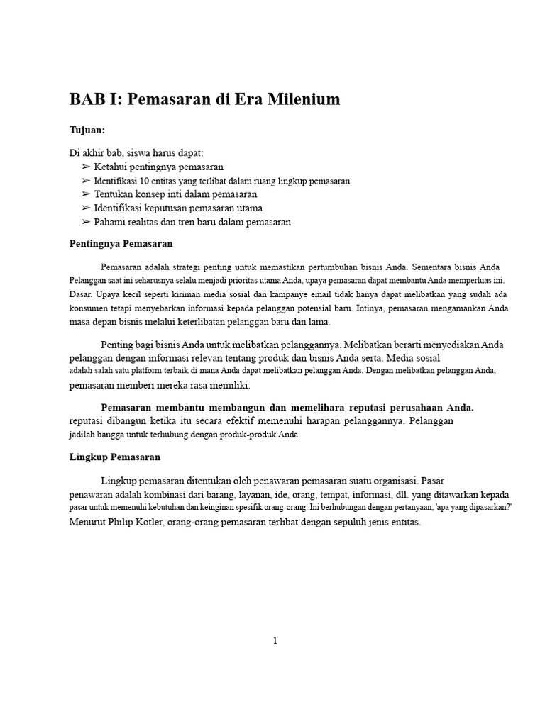Manajemen Pemasaran - BAB 1 | PDF
