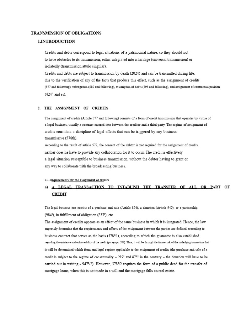 Transfer of Obligations | PDF | Assignment (Law) | Guarantee