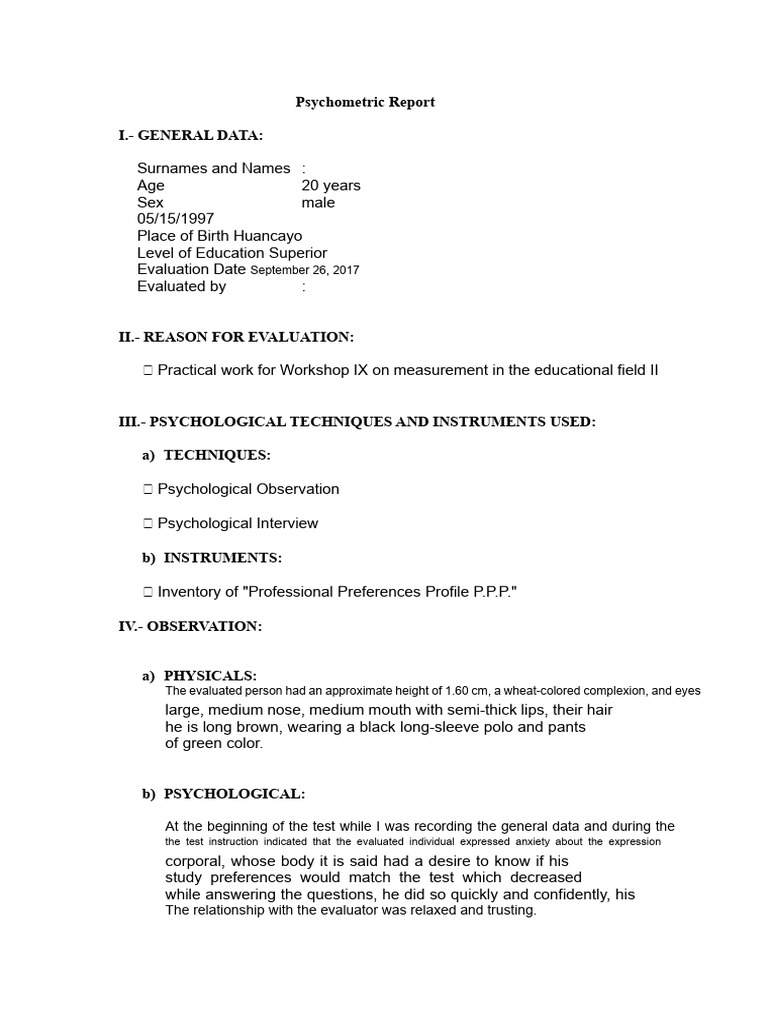 Psychological Report PPP | PDF | Psychometrics | Chemist