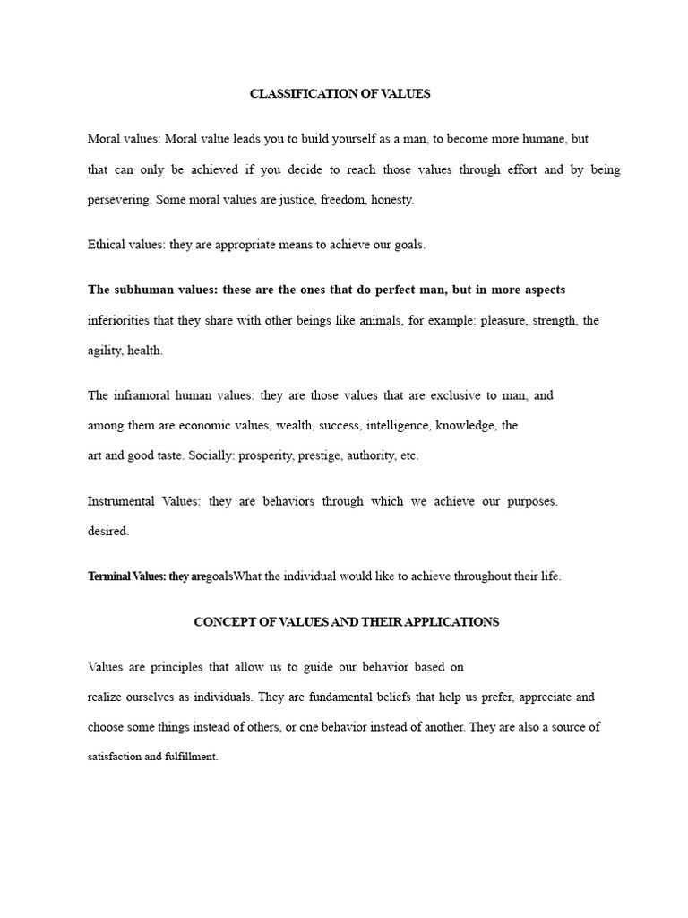 Classification of Values | PDF | Value (Ethics) | Social Equality