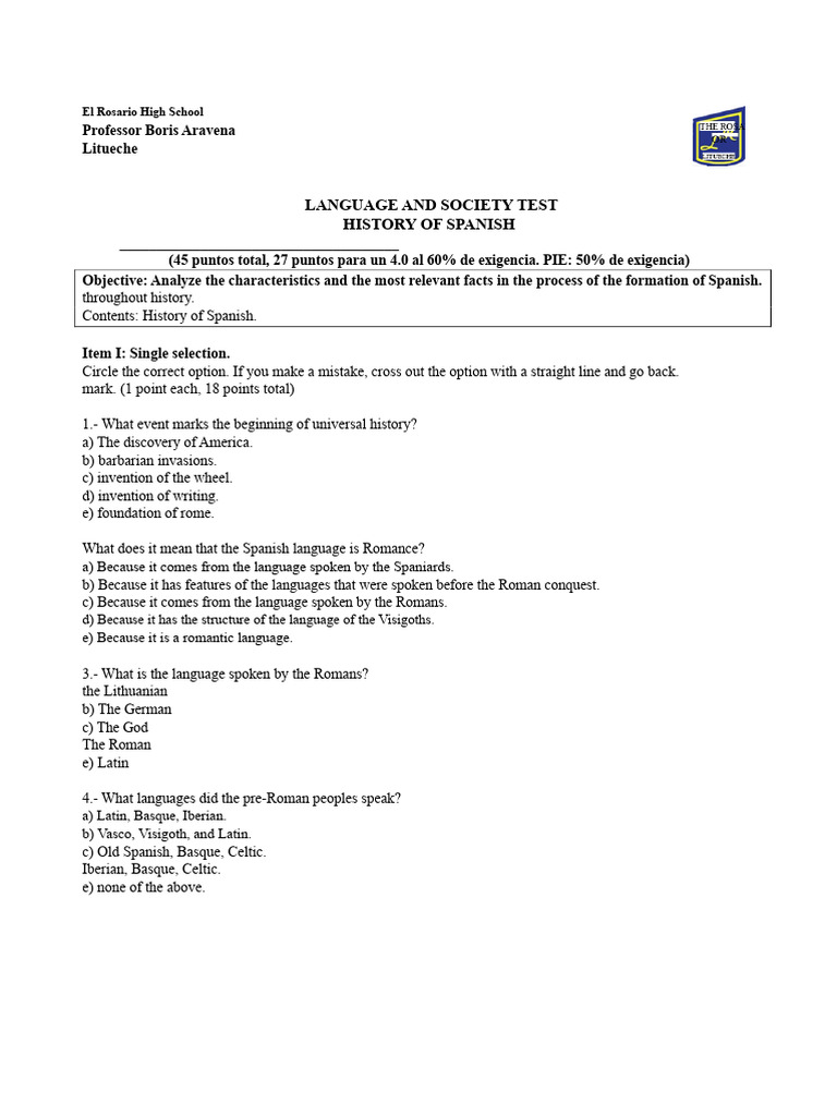 History of The Spanish Language Test | PDF | Spain | Iberian Peninsula