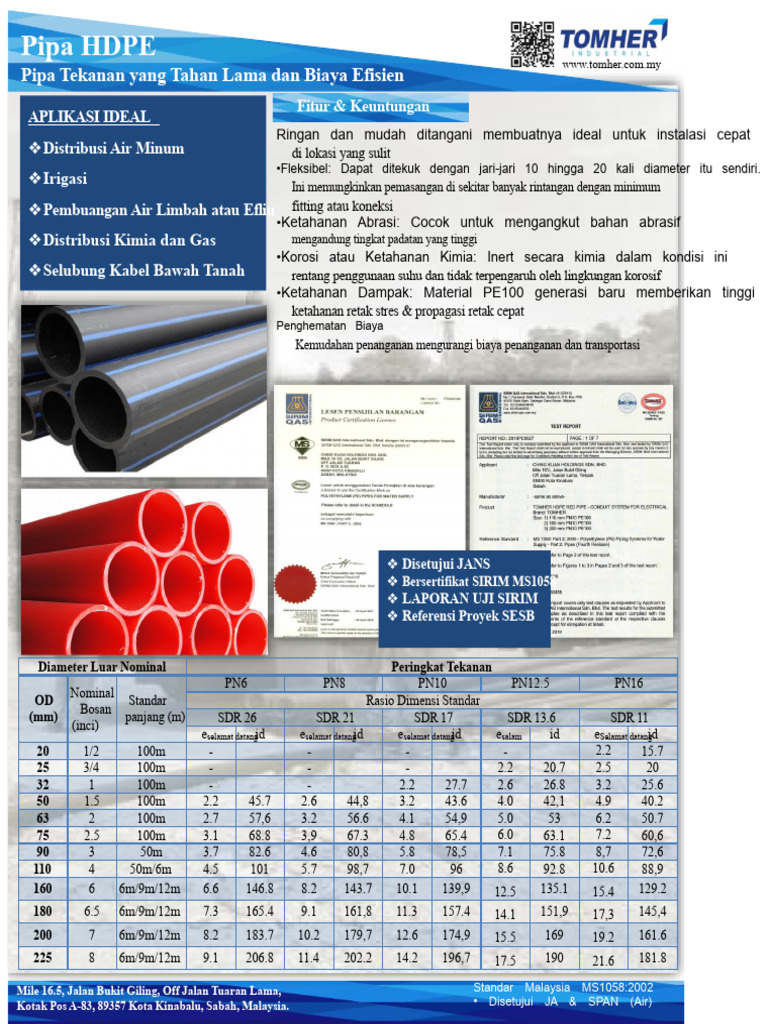 Pipa Tomher HDPE (Pipa HDPE PN10 Merah) | PDF
