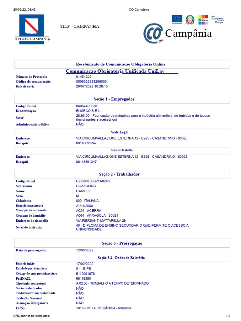 Comunicação Obrigatória de Emprego 2022 | PDF